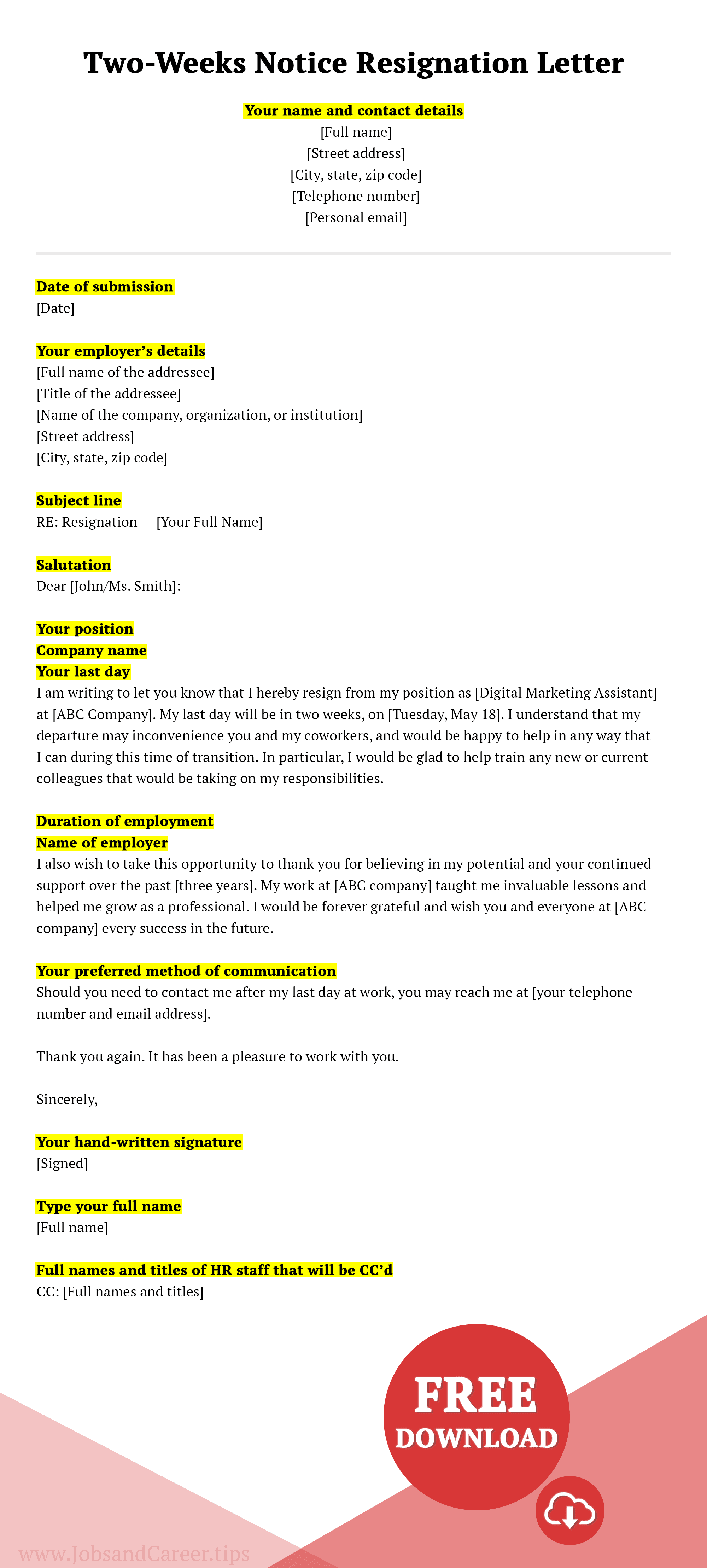 15 Formal Resignation Letter Sample One Month Notice DocTemplates