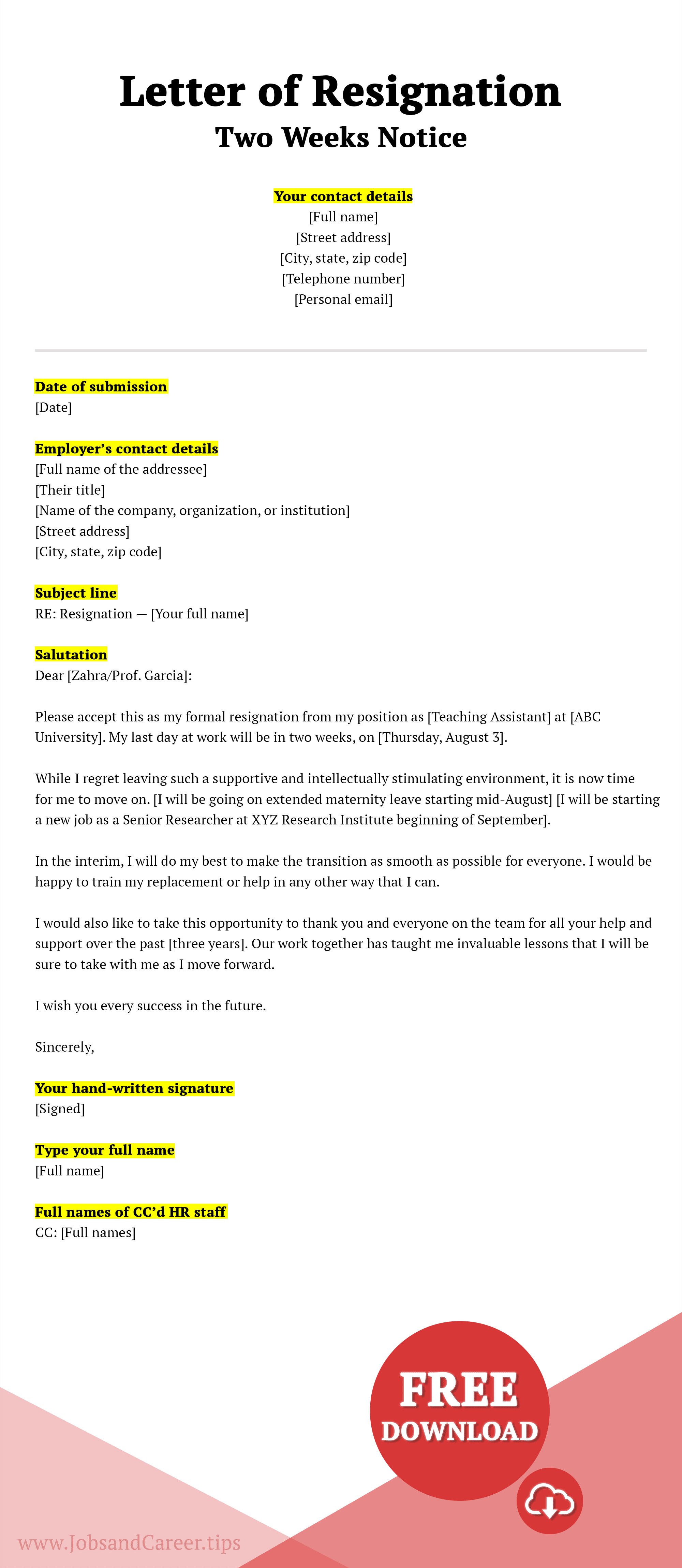 Letter Of Resignation The Definitive Guide 9 Templates 